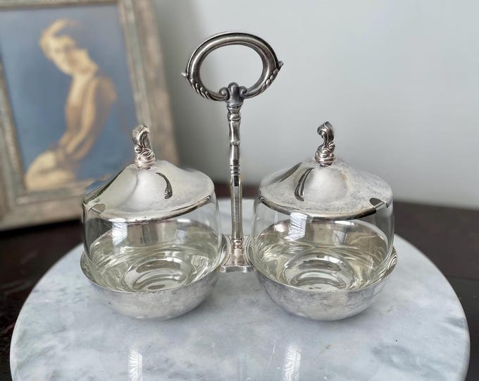 Vintage Wm A Rogers Chrome and Glass Condiment Caddy; Mid Century ...