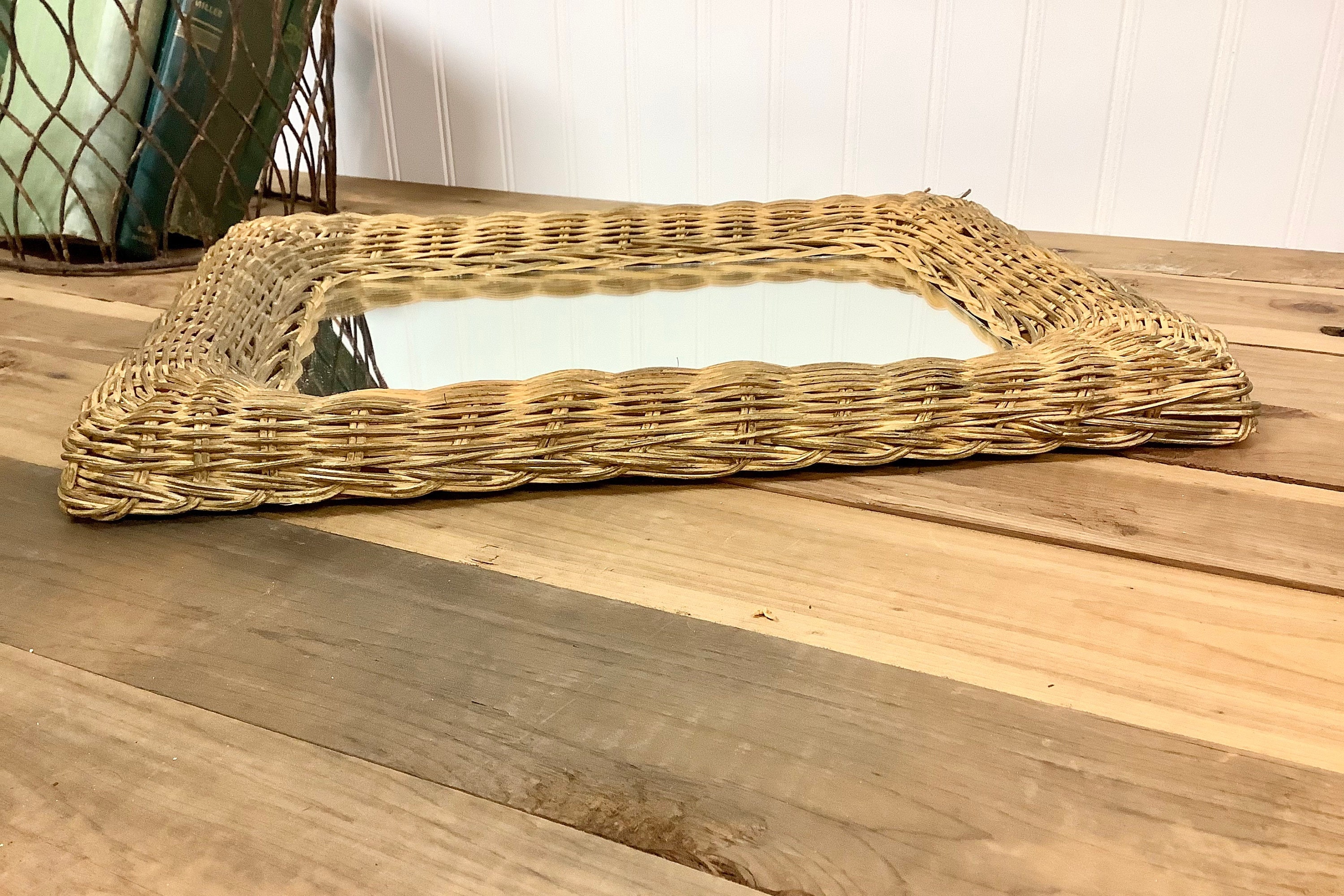 Wicker Frame Wall Mirror Vintage Wicker Coastal Grandmother - Etsy