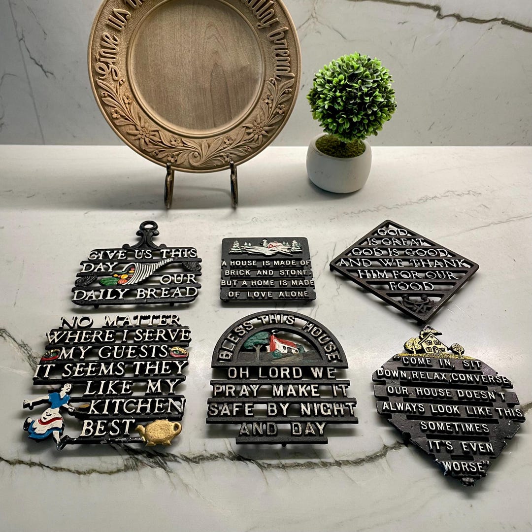 Collection of 6 Vintage Black Metal Home Trivets; Wall Hanging Metal ...