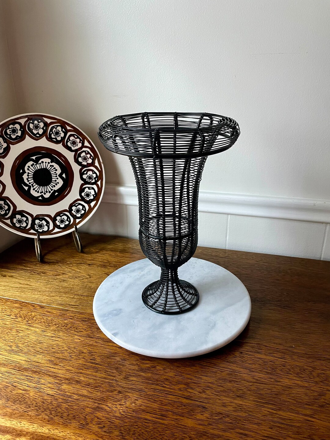 Vintage Elegant Tall Black Wire Footed Vase; Industrial Black Wire Vase ...