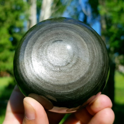 Silver Sheen Obsidian Sphere - Etsy