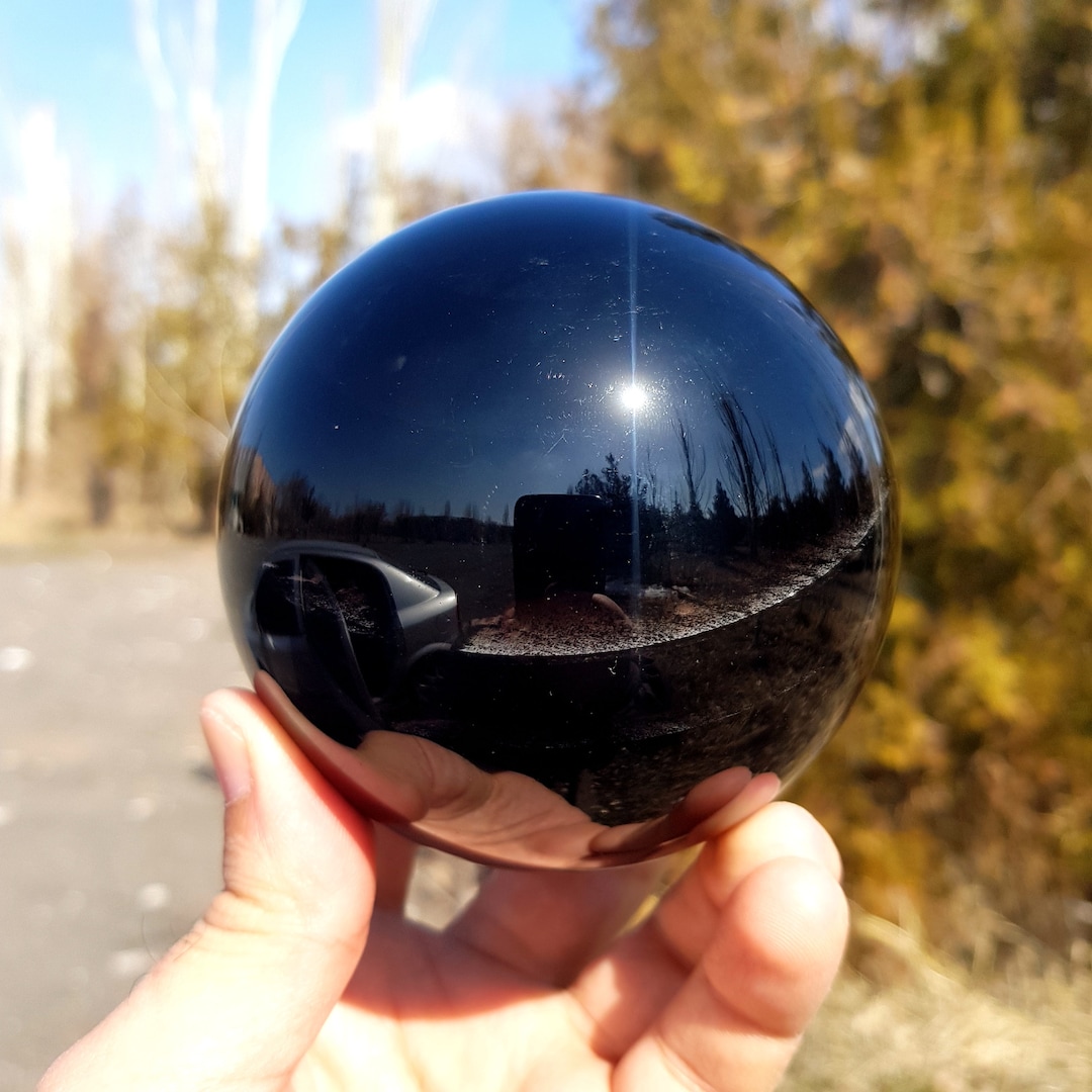 3.62"(92mm) Black Obsidian, 970 Grams, Obsidian Sphere, Genuine ...