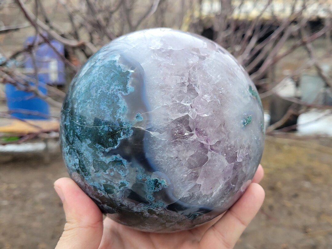 5.2"(134mm) Rare Green Moss Agate Sphere, 3000 Grams, Extra Large ...