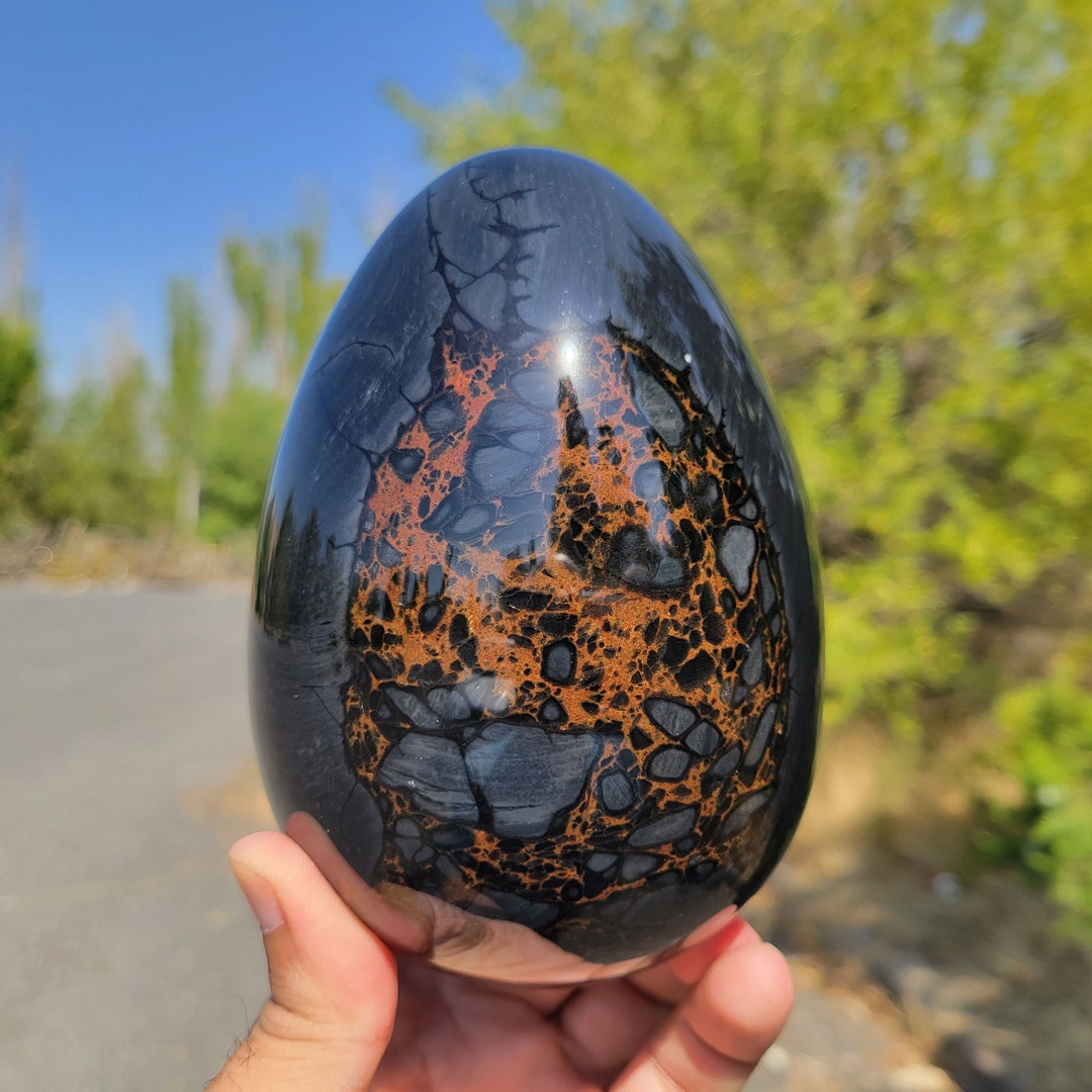 5,35"(135mm) XXL Brecciated Obsidian Egg 1550 Gr. Stand for FREE ...