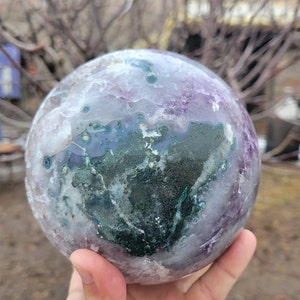 5.2"(134mm) Rare Green Moss Agate Sphere, 3000 Grams, Extra Large ...