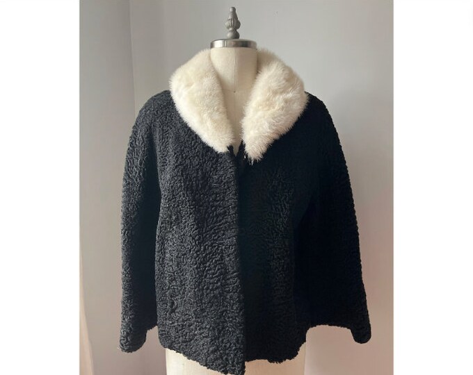 VTG 1960s Wounded Bird Black Persian Lamb Wool Short Jacket Swing Coat ...