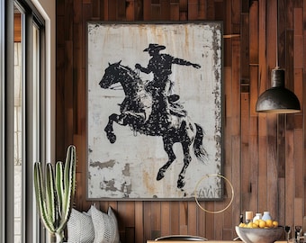 Rode Cowboy Poster, Western Room Decor, Gift for Him, Cowboy Wall Art ...