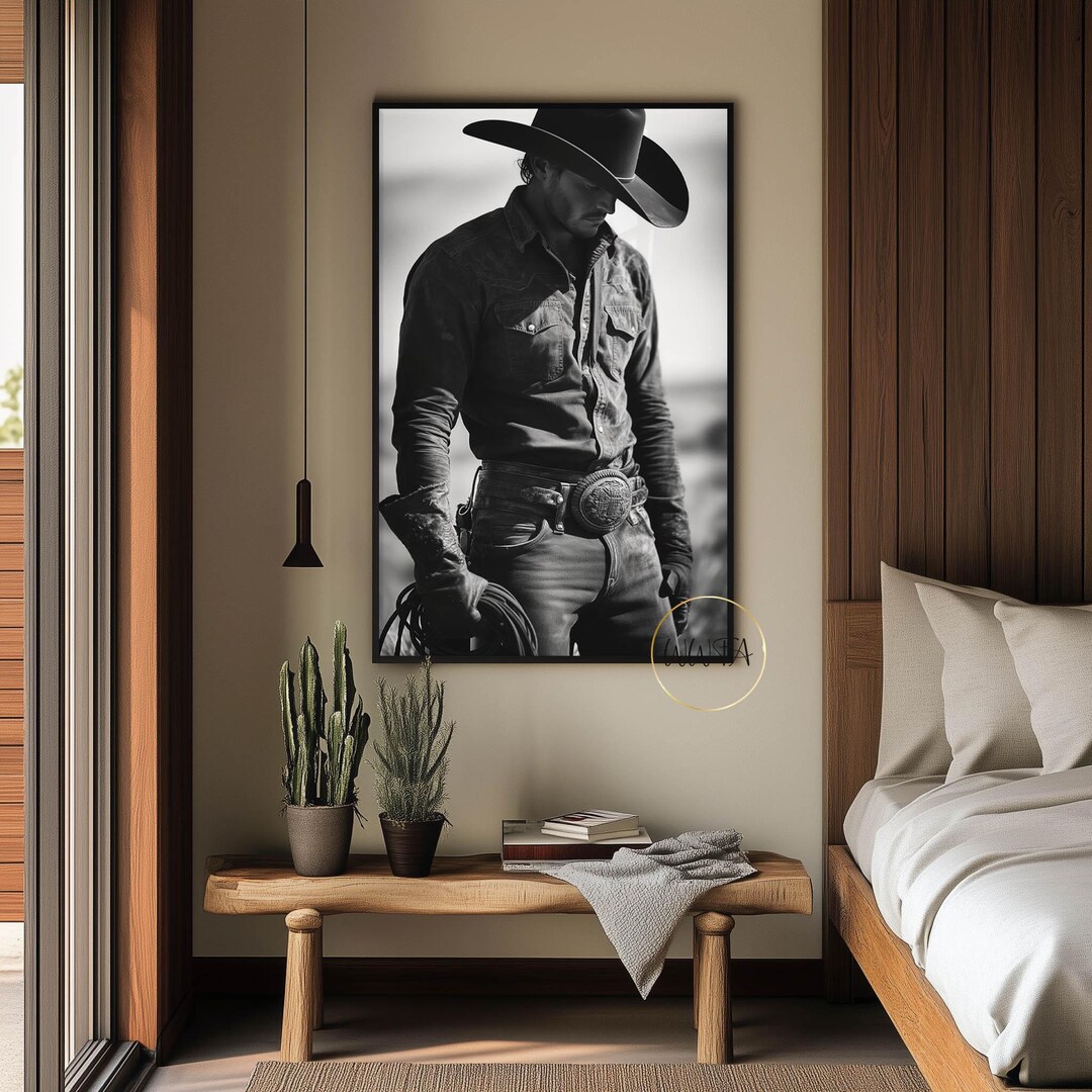 Black and White Cowboy Poster: Rustic Western Farmhouse Wall Art - Etsy