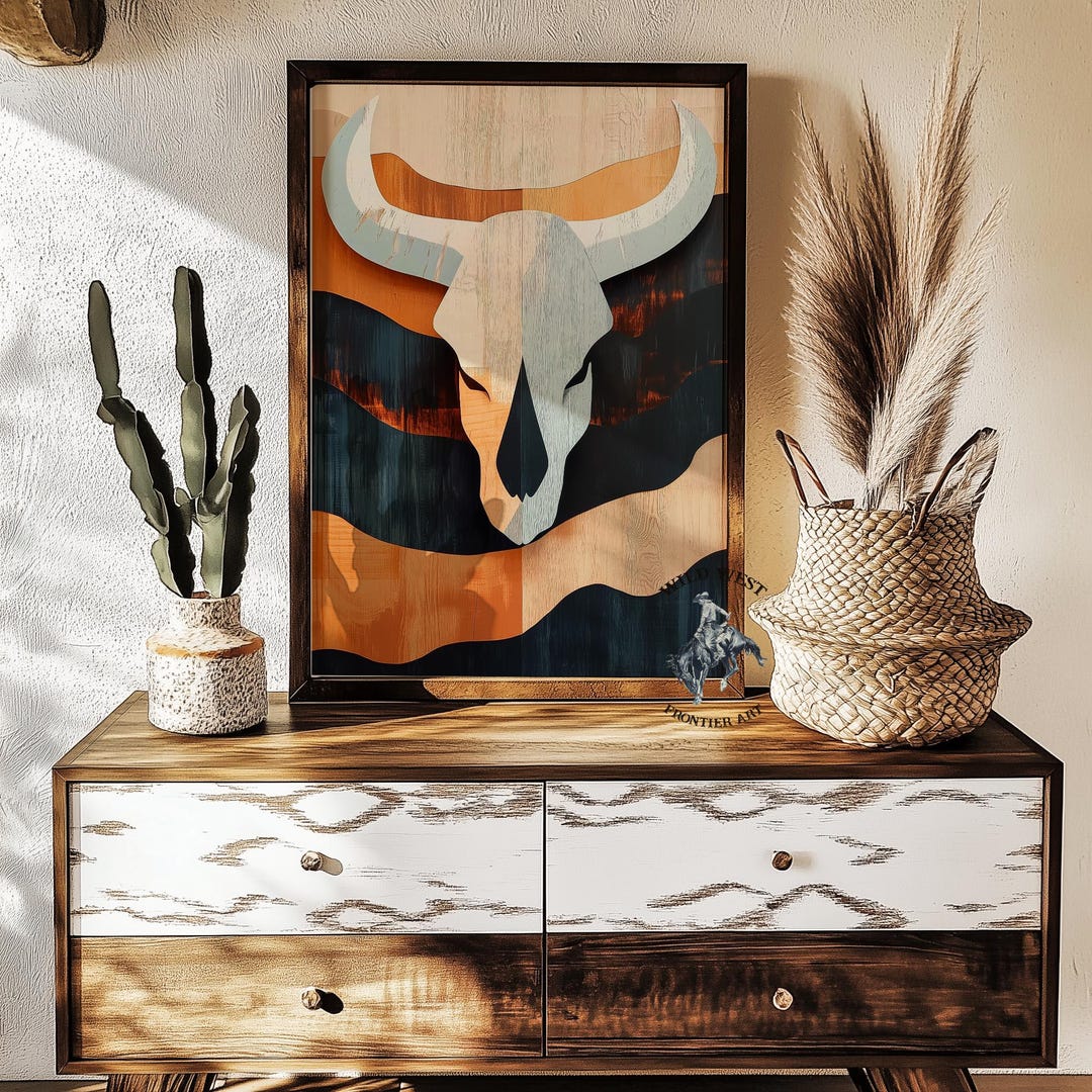 Aztec Cow Skull Southwestern Room Decor, Gift for Him, Cowboy Wall Art ...