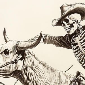 Cowboy Bull Rider Skeleton Poster, Western Bar Wall Art, Gift for Him ...
