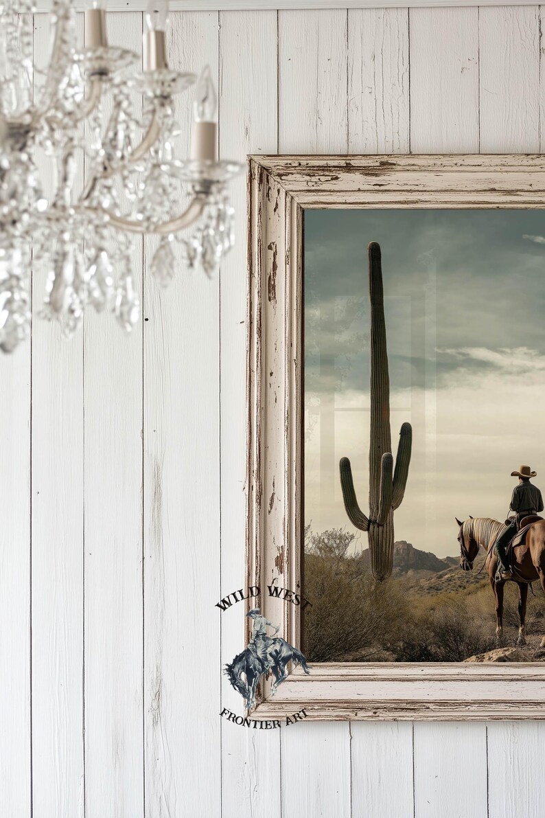 Cowboy and Saguaro Cactus Print: Western Ranch Decor - Etsy