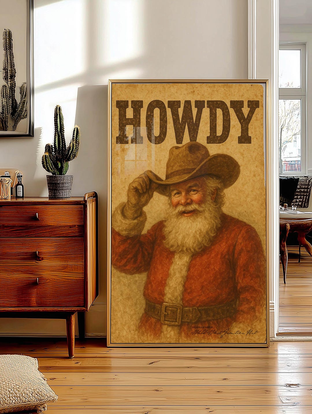 Vintage Western Santa Poster HOWDY Cowboy Christmas Wall Art – Rustic ...