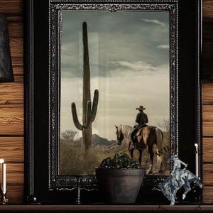 Cowboy and Saguaro Cactus Print: Western Ranch Decor - Etsy