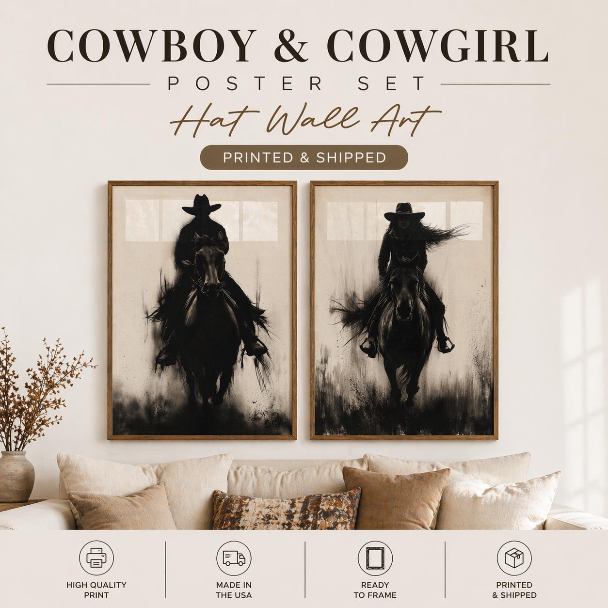 Western Wall Art Set Cowboy Cowgirl Horseback Riding Posters - Etsy