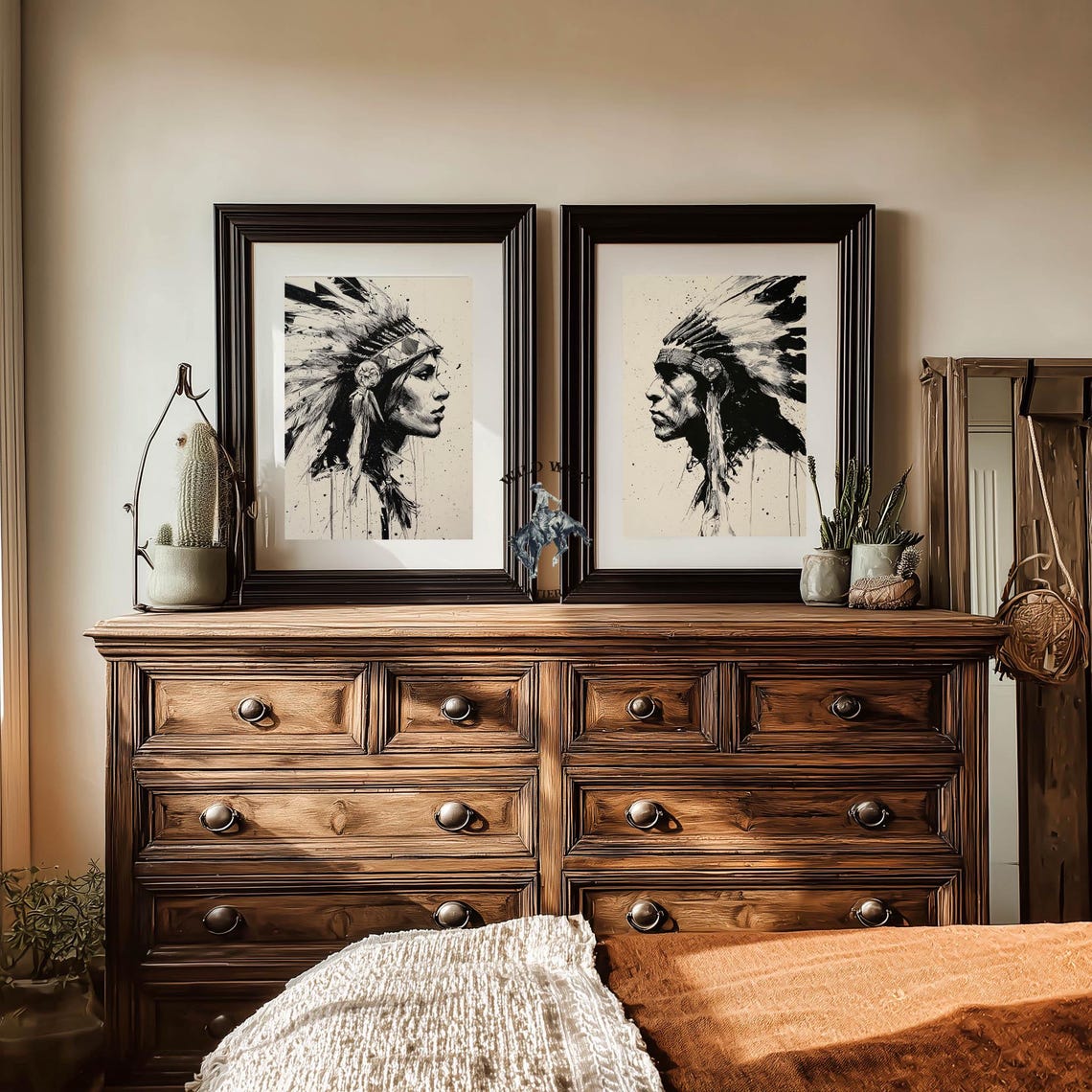 Native American Ink Drawing Poster Set: Tribal Art, Boho Decor - Etsy