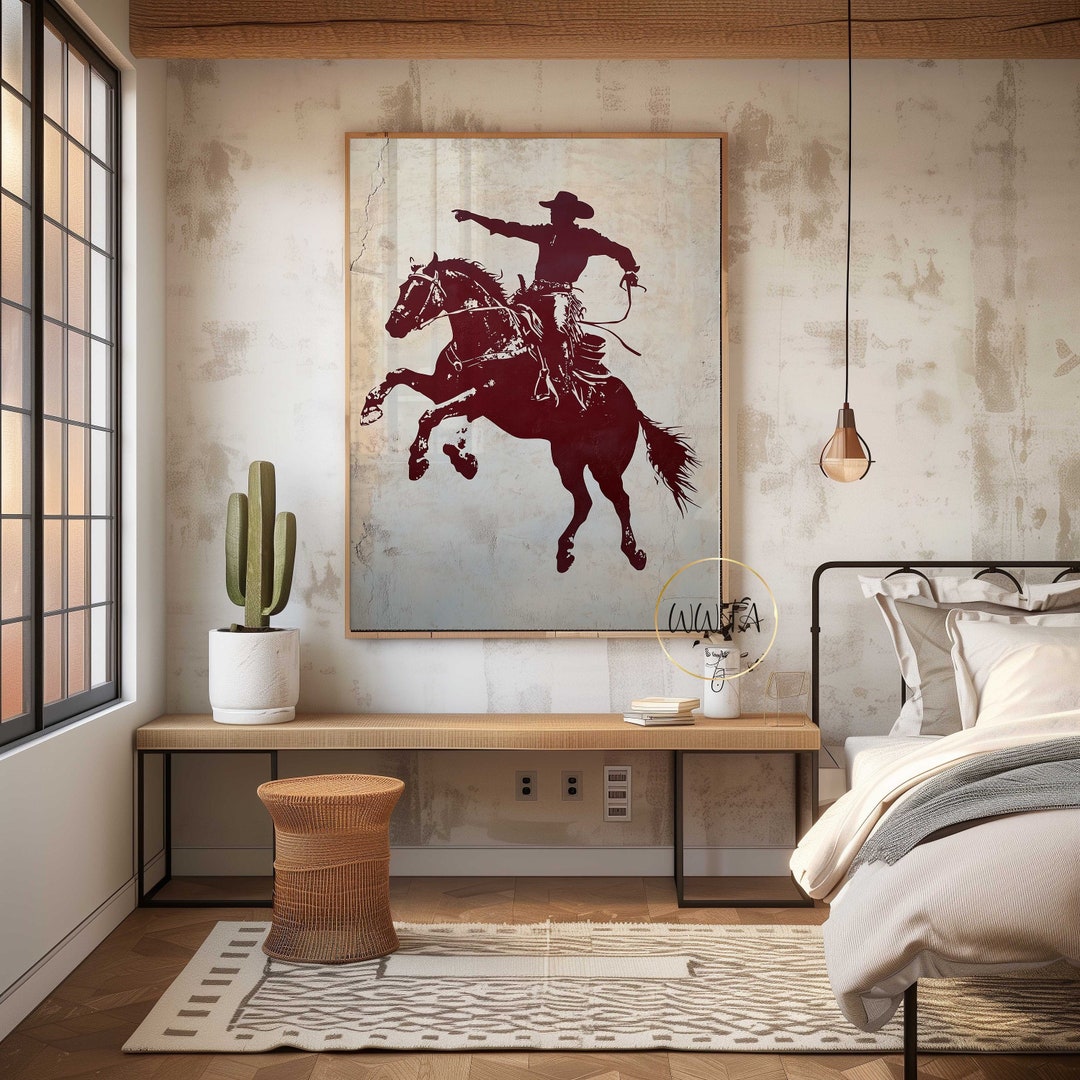 Rode Cowboy Poster, Western Room Decor, Gift for Him, Cowboy Wall Art ...