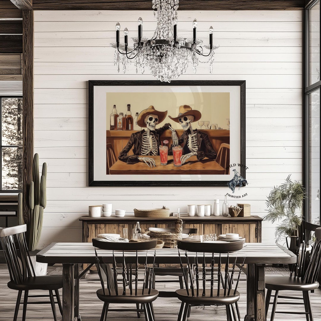 Cowboy Skeletons Drinking Poster, Bar Wall Art, Western Wall Art, Gift ...