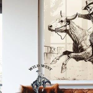 Cowboy Bull Rider Skeleton Poster, Western Bar Wall Art, Gift for Him ...