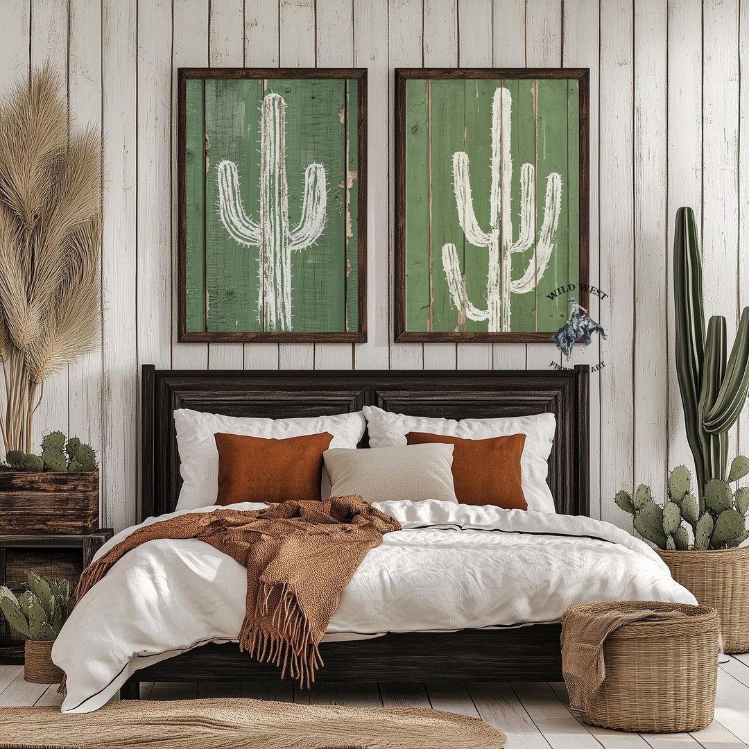 Saguaro Cactus Wood Poster Set, Western Art, Gift for Her, Cowboy Wall ...