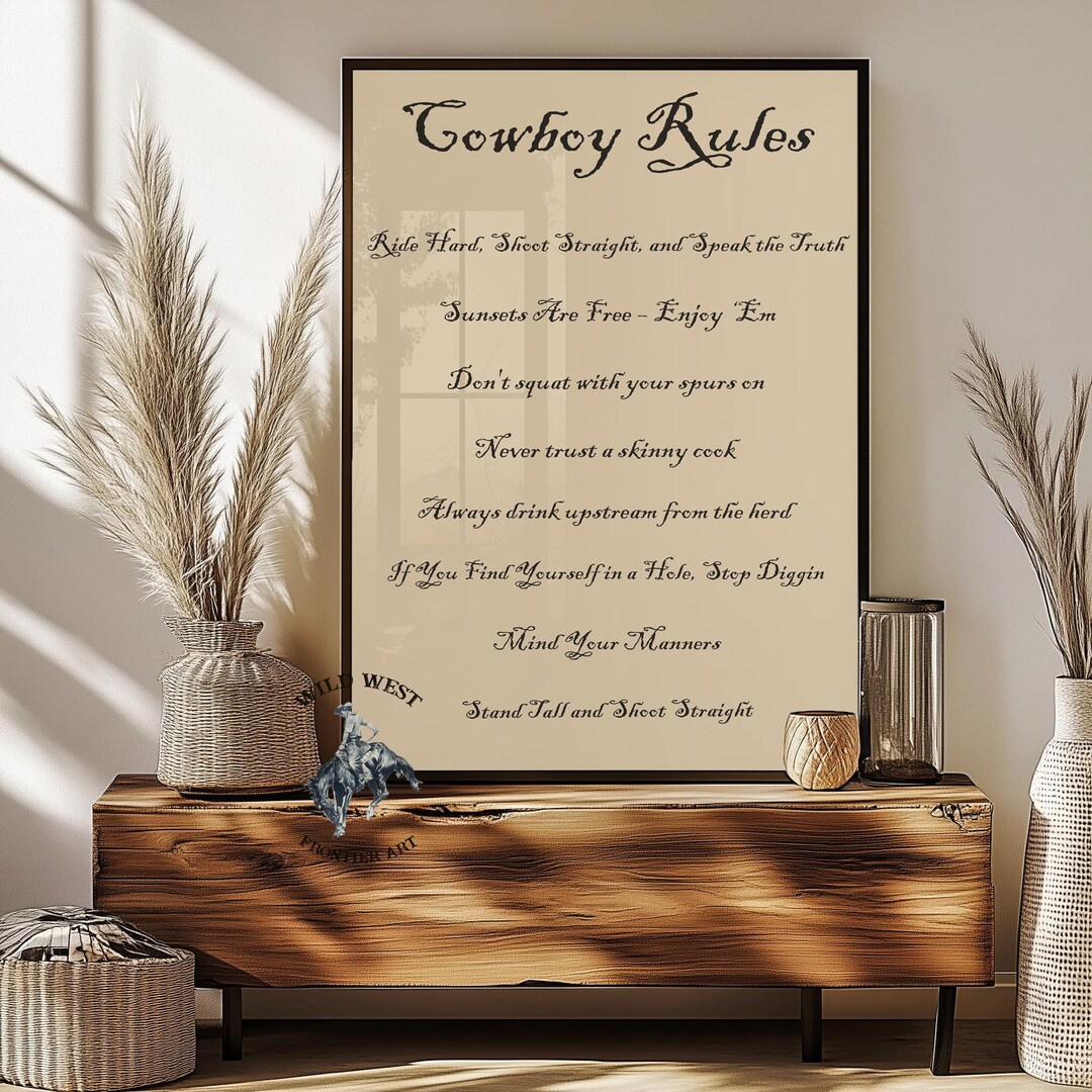 Cowboy Rules Typography Poster, Western Room Decor, Gift for Him ...