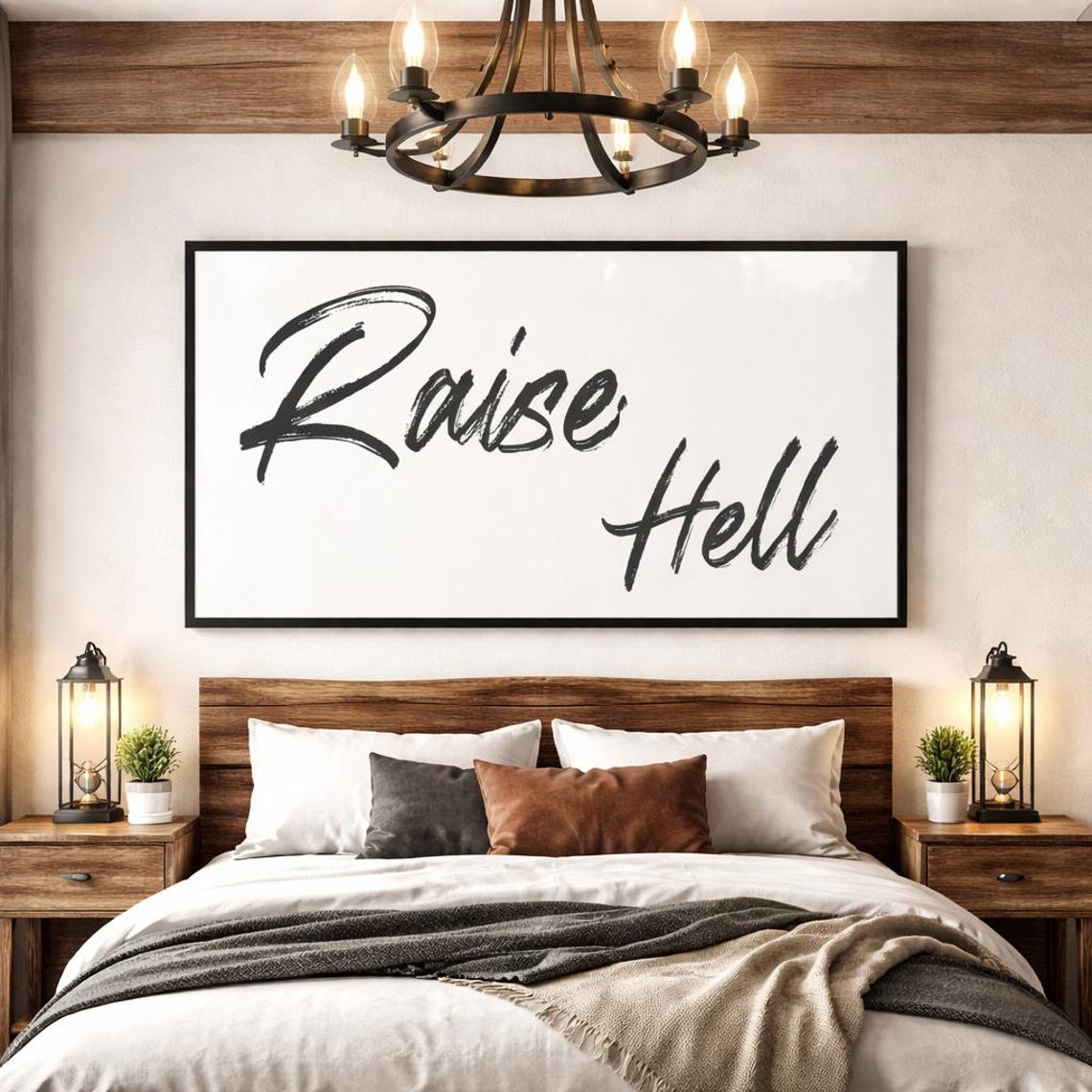 Raise Hell Typography Print: Rustic Western Bar Art - Etsy