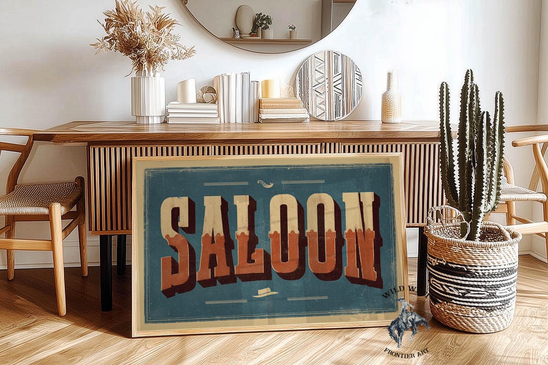 Western Saloon Poster, Vintage Cowboy Wall Art, Rustic Bar Sign, Old ...