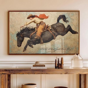 Cowgirl Bucking Bronco Art Print: Vintage Western Decor - Etsy