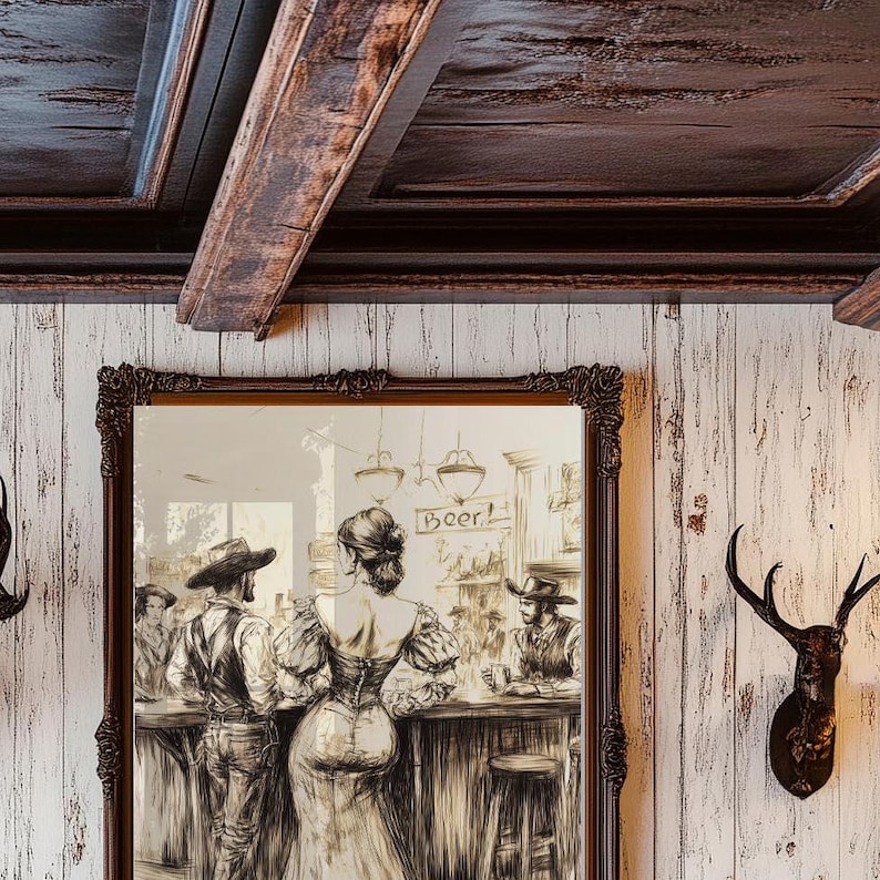 Vintage Saloon Girl Sketch Poster: Rustic Western Bar Art - Etsy