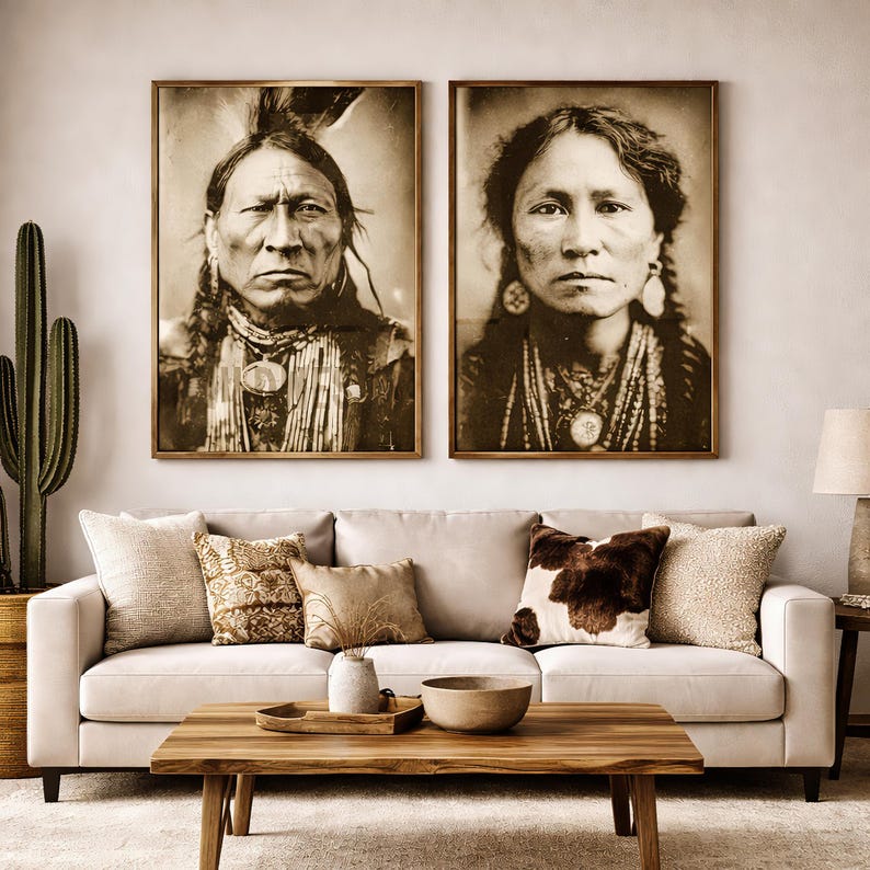 Native American Portrait Poster Set Western Wall Art Indigenous Sepia ...