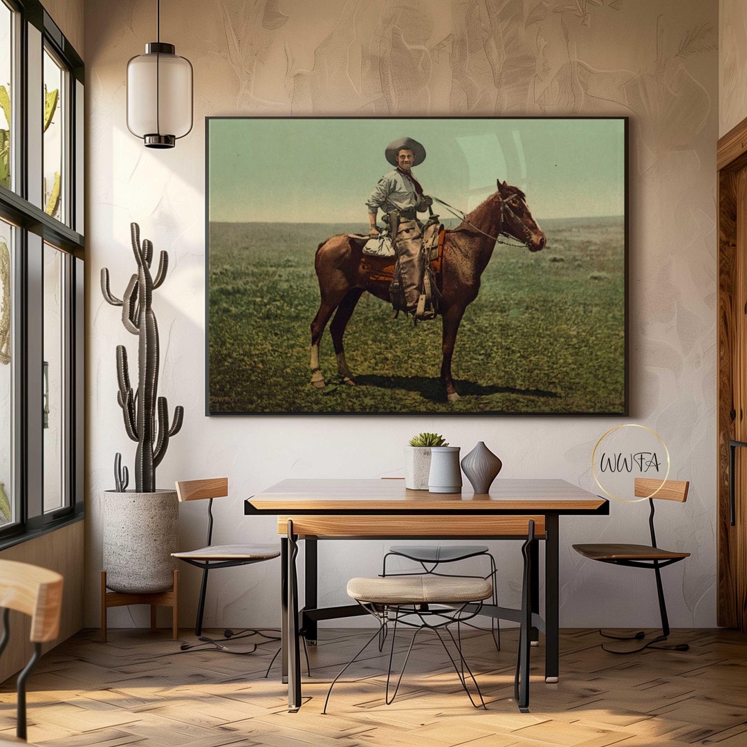 Vintage Western Cowboy Poster, Gift for Him, Cowboy Wall Art, Texas ...