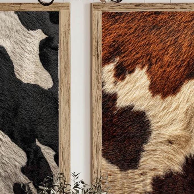 Cowhide Print Set: Rustic Western Farmhouse Decor, Vertical Posters - Etsy