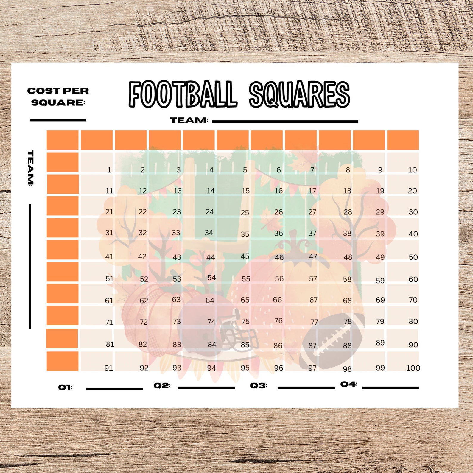 Football Party Games/ Football Squares/football Squares Template ...