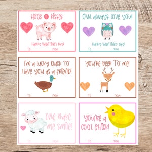 Farm Valentine/ Kids Valentines Day Cards/farm Animal Valentine Cards ...