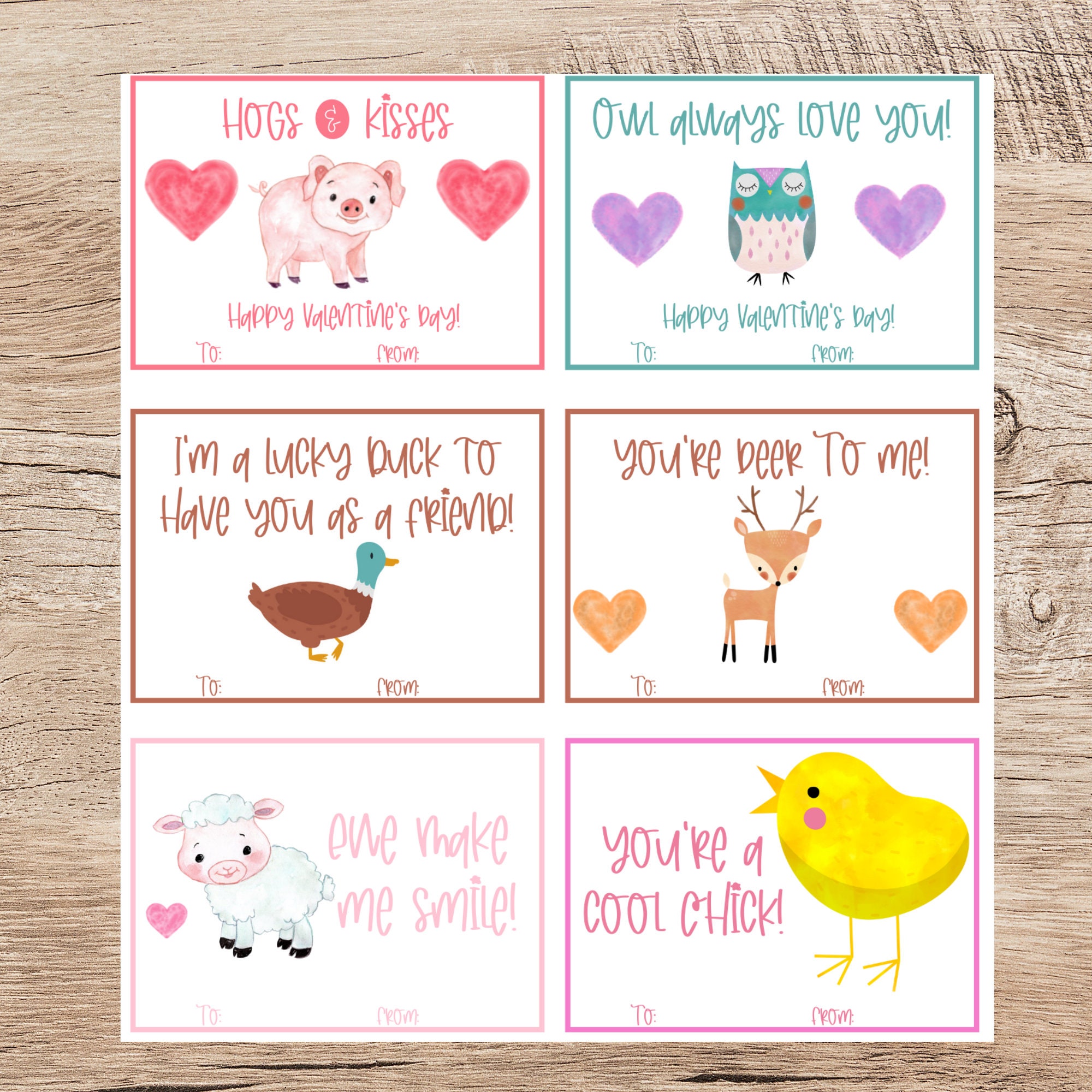 Farm Valentine/ Kids Valentines Day Cards/farm Animal Valentine Cards ...