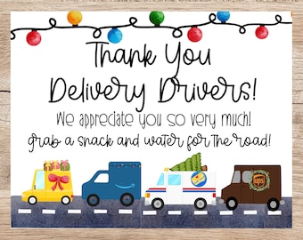 Christmas Delivery Driver Thank You Sign: Snack Printable (PDF) - Etsy