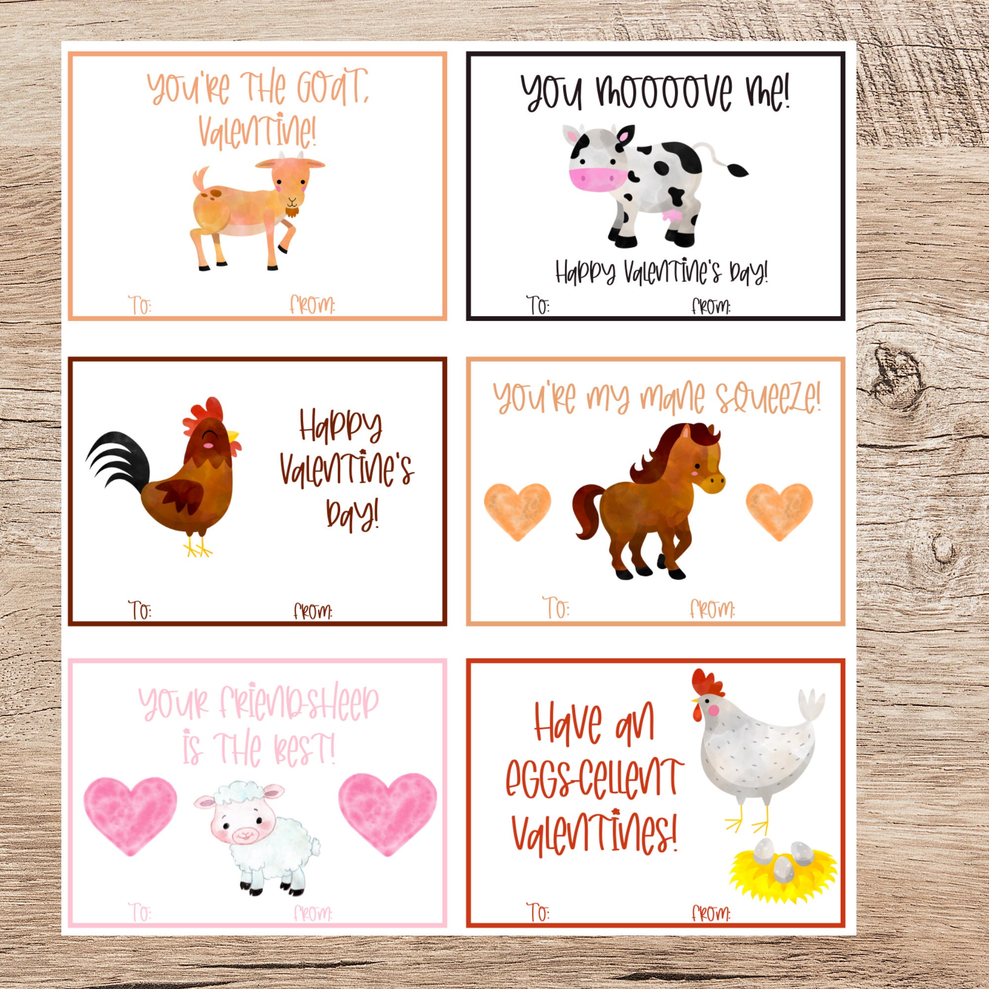 Farm Valentine/ Kids Valentines Day Cards/farm Animal Valentine Cards ...