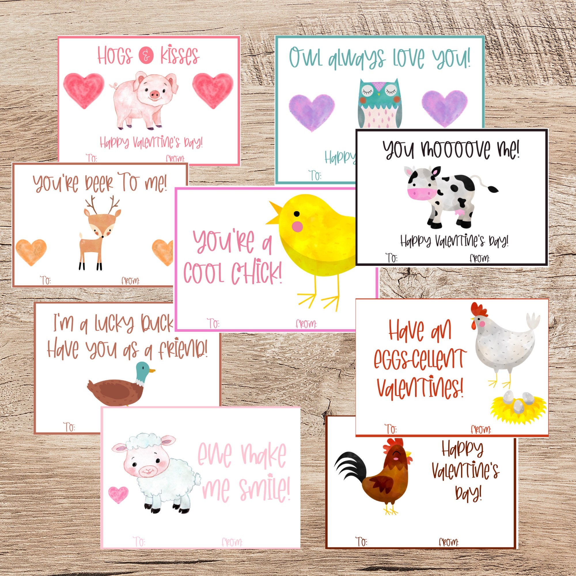 Farm Valentine/ Kids Valentines Day Cards/farm Animal Valentine Cards ...
