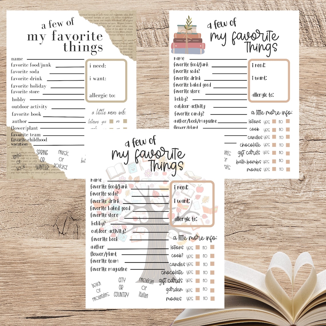 Favorite Things Questionnaire/secret Sister Questionnaire/book Themed ...