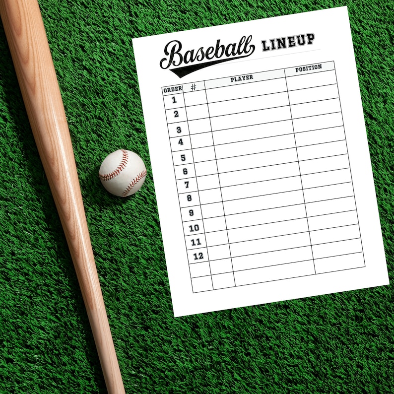 Baseball Lineup Printable: Team Roster & Batting Order (digital ...