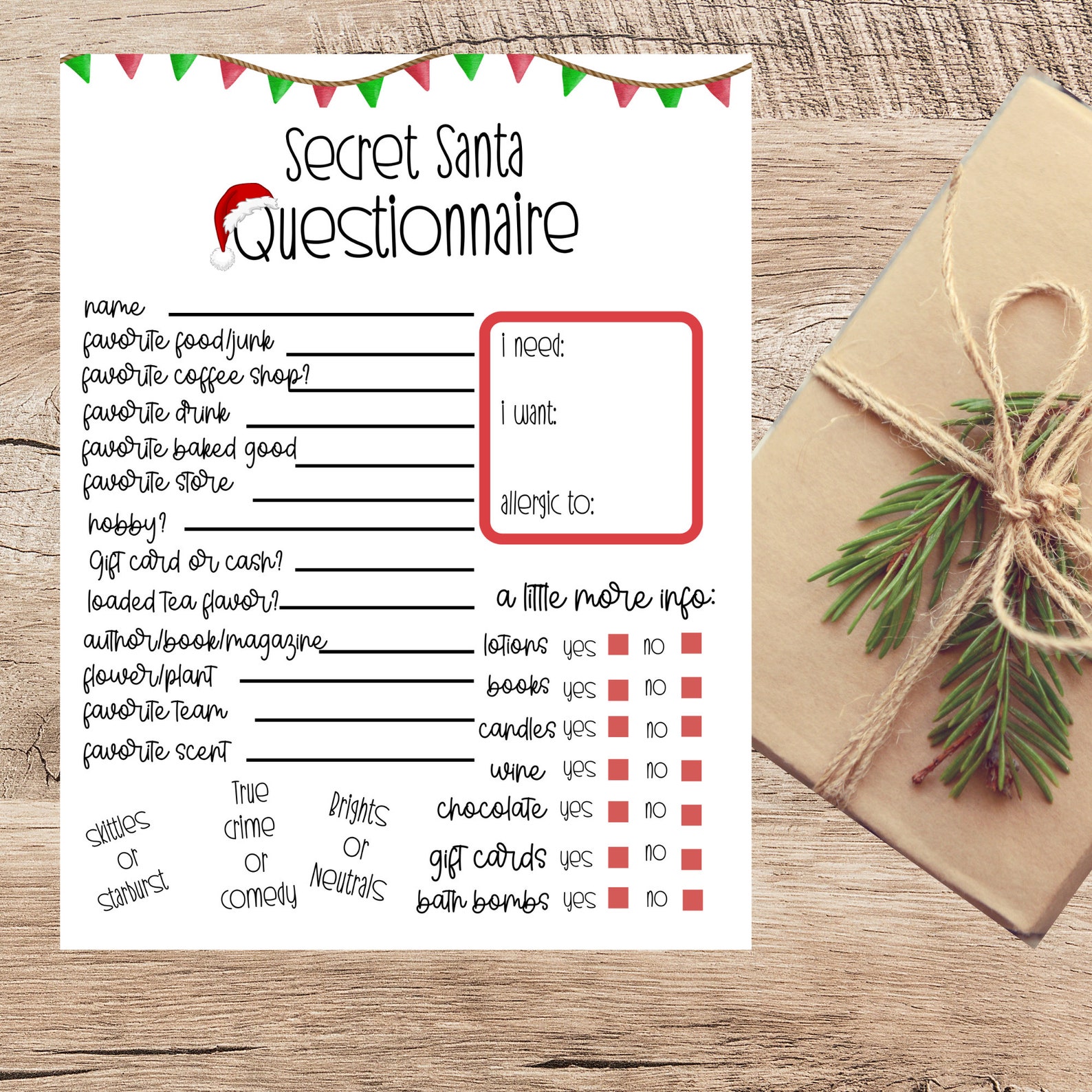 Printable Secret Santa Questionnaire for Gift - Etsy