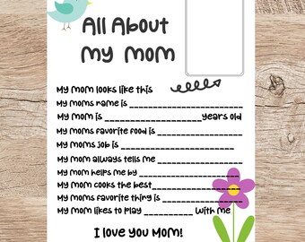 All About Mom Printable /mother's Day Questionnaire - Etsy