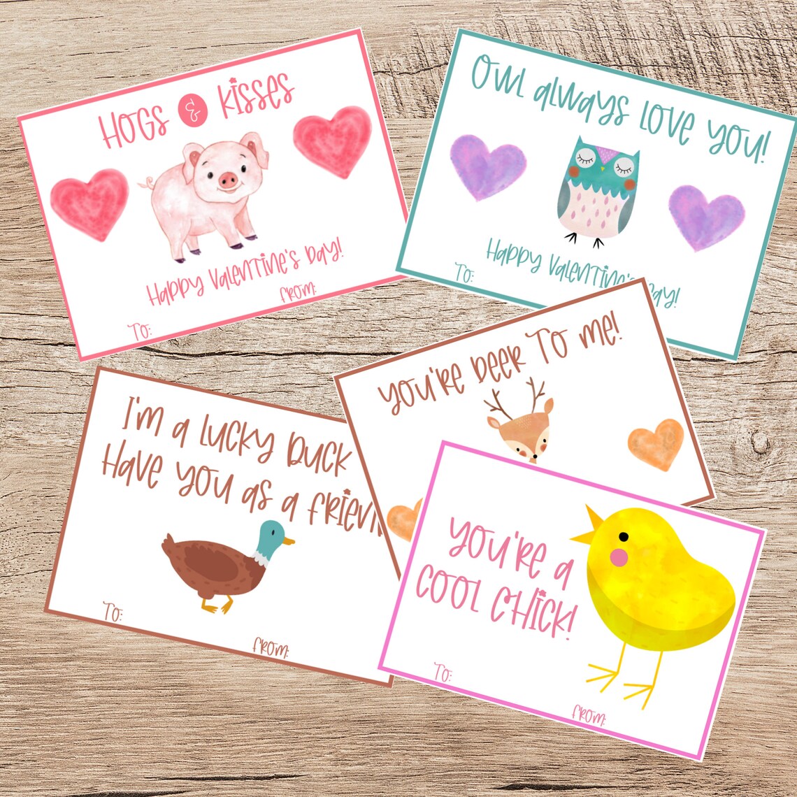 Farm Valentine/ Kids Valentines Day Cards/farm Animal Valentine Cards ...
