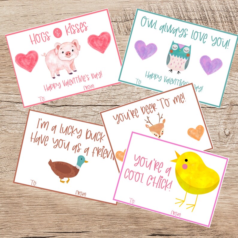 Farm Valentine/ Kids Valentines Day Cards/farm Animal Valentine Cards ...