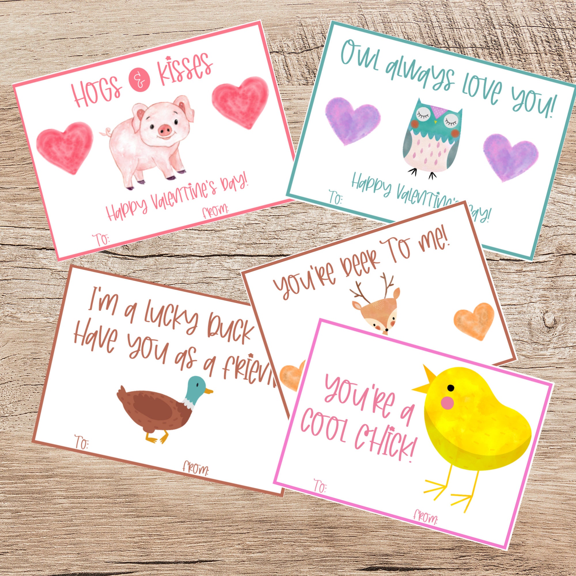 Farm Valentine/ Kids Valentines Day Cards/farm Animal Valentine Cards ...