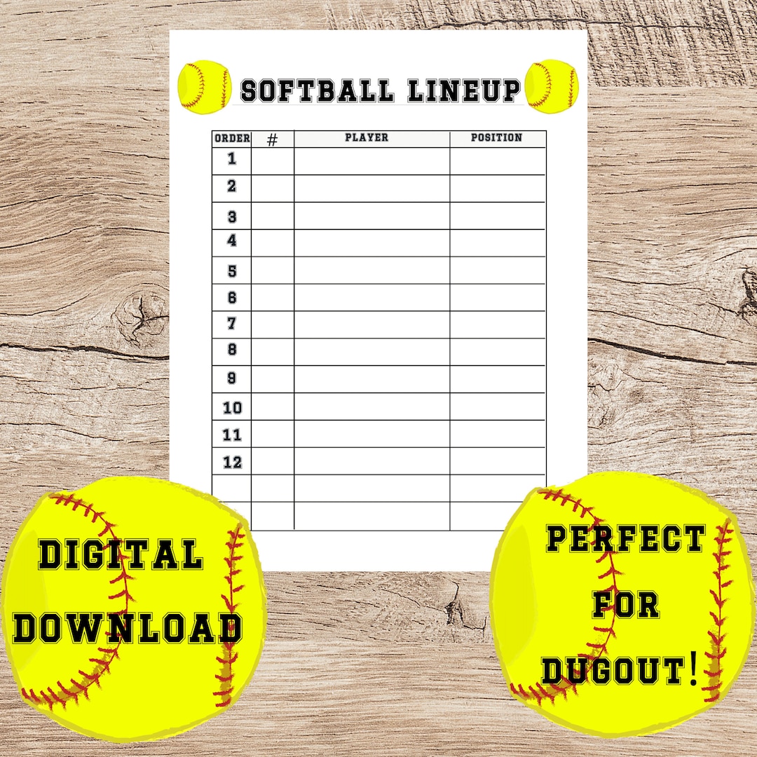 Editable Softball Lineup Card Printable Roster Chart Digital Download