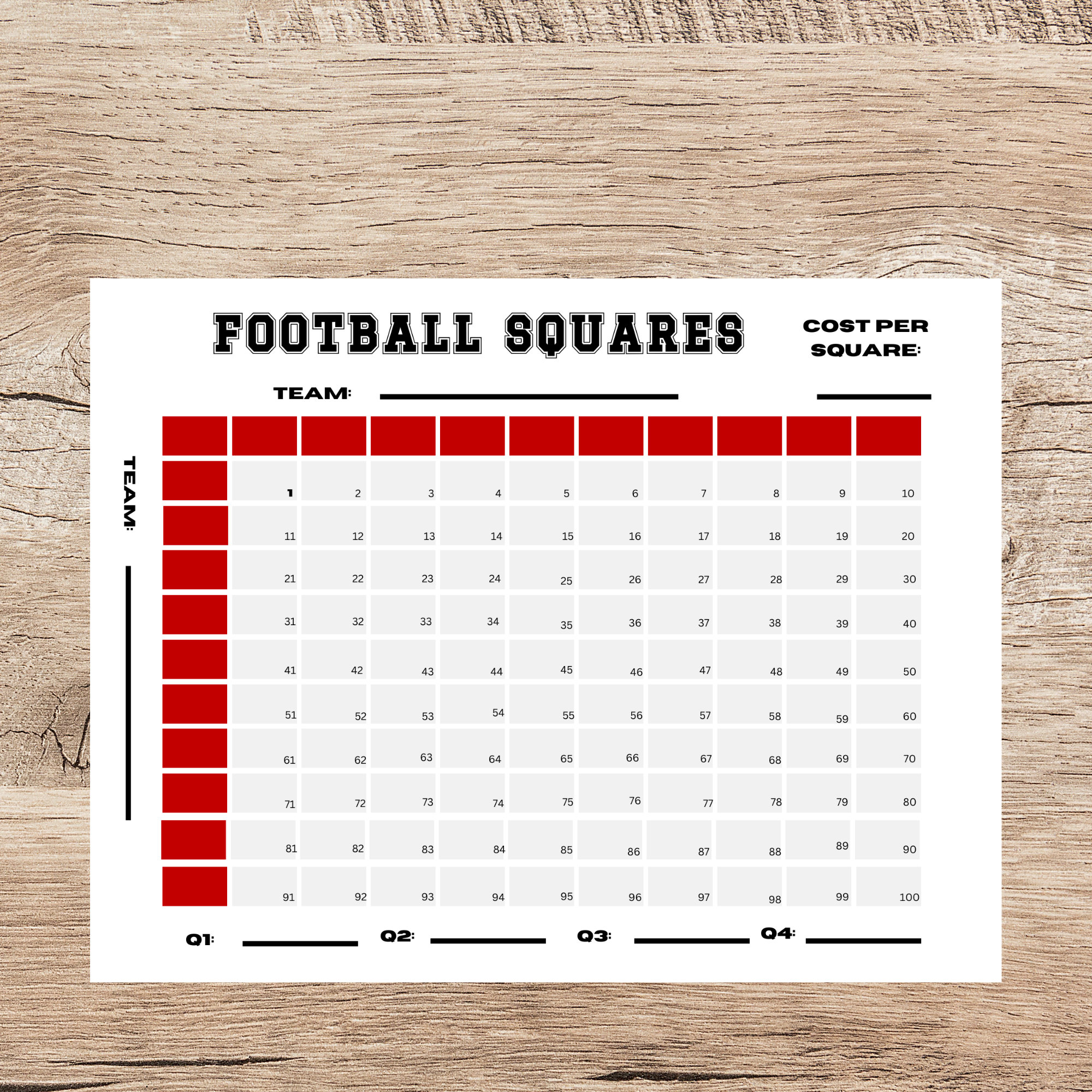 Editable Football Squares Game/ Football Squares/football Squares ...
