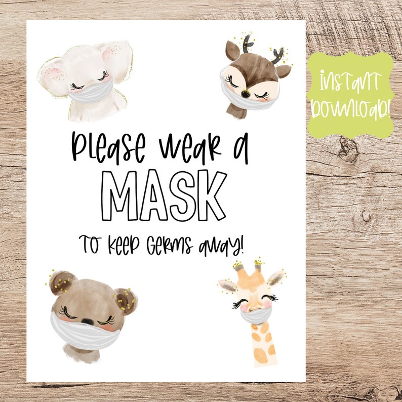 Jungle Animals Wear a Mask Sign: Doctor's Office Printable (digital ...