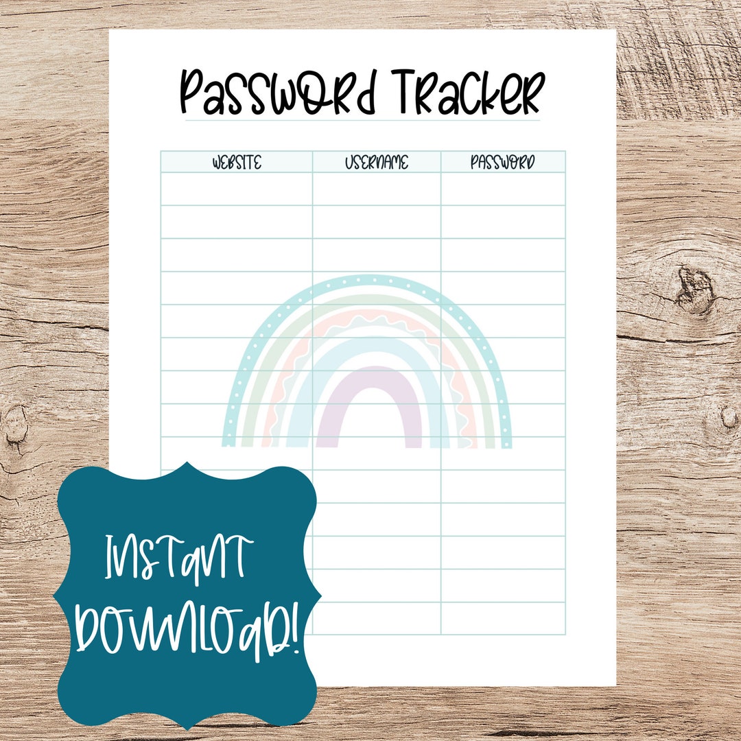 Rainbow Password Tracker Printable: Password Log Organizer (digital ...