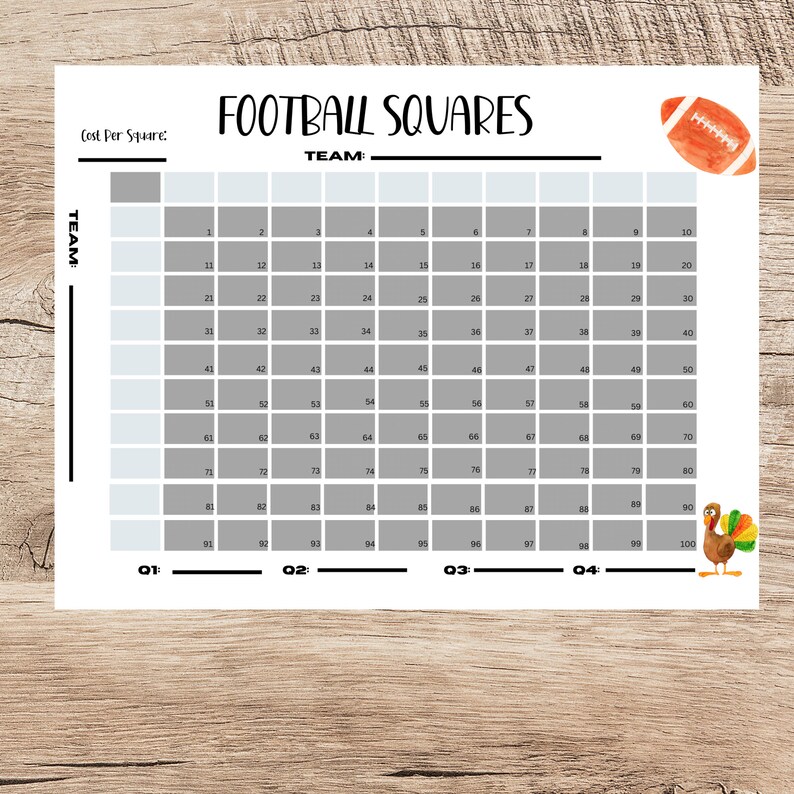 Printable Super Bowl Squares Game football Squares Superbowl Etsy