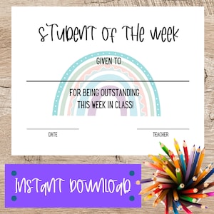 Student of the Week Award Certificate: Printable Star Student Bundle ...